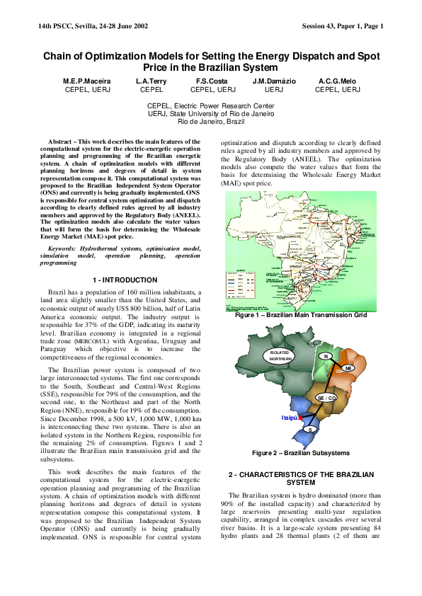 (PDF) Chain of optimization models for setting the energy dispatch and spot price in the ...