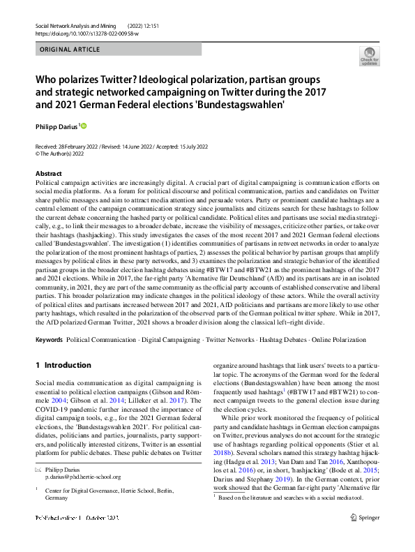 (PDF) Who polarizes Twitter? Ideological polarization, partisan groups and strategic networked ...