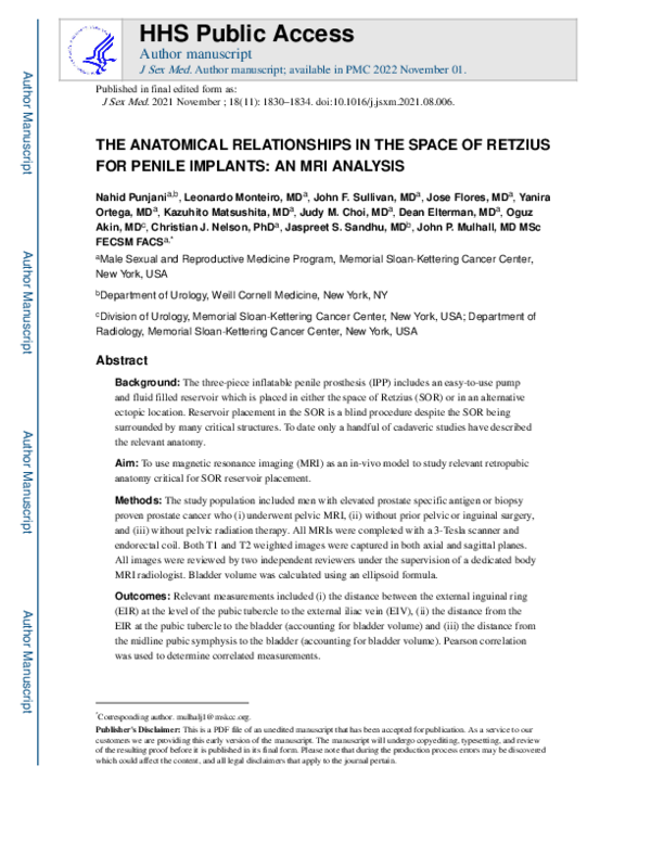 (PDF) The Anatomical Relationships in the Space of Retzius for Penile ...