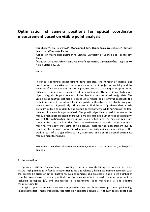 (PDF) Optimisation of camera positions for optical coordinate ...