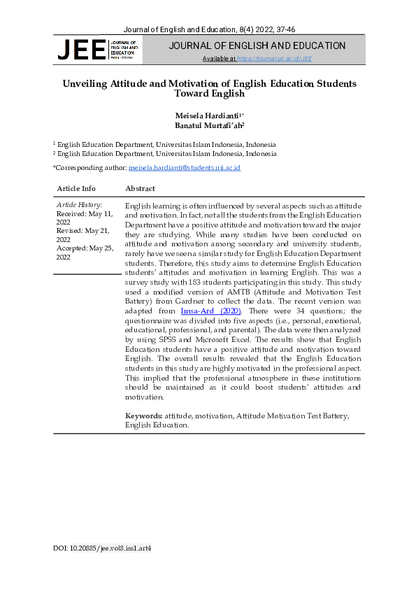 (PDF) Unveiling Attitude and Motivation of English Education Students ...
