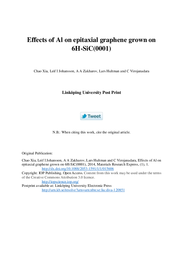 (PDF) Effects of Al on epitaxial graphene grown on 6H-SiC(0001)