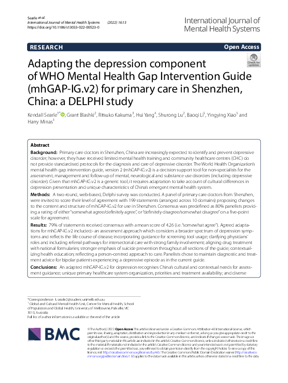 (PDF) Adapting the depression component of WHO Mental Health Gap ...