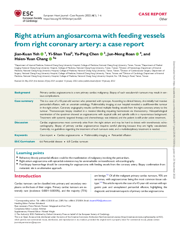 (PDF) Right Atrium Angiosarcoma with Feeding Vessels from Right ...