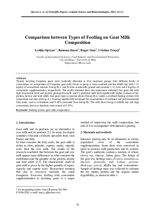 (PDF) Comparison between Types of Feeding on Goat Milk Composition