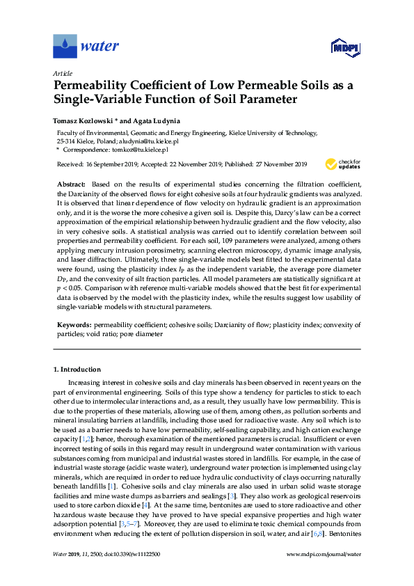 (PDF) Permeability Coefficient of Low Permeable Soils as a Single-Variable Function of Soil ...