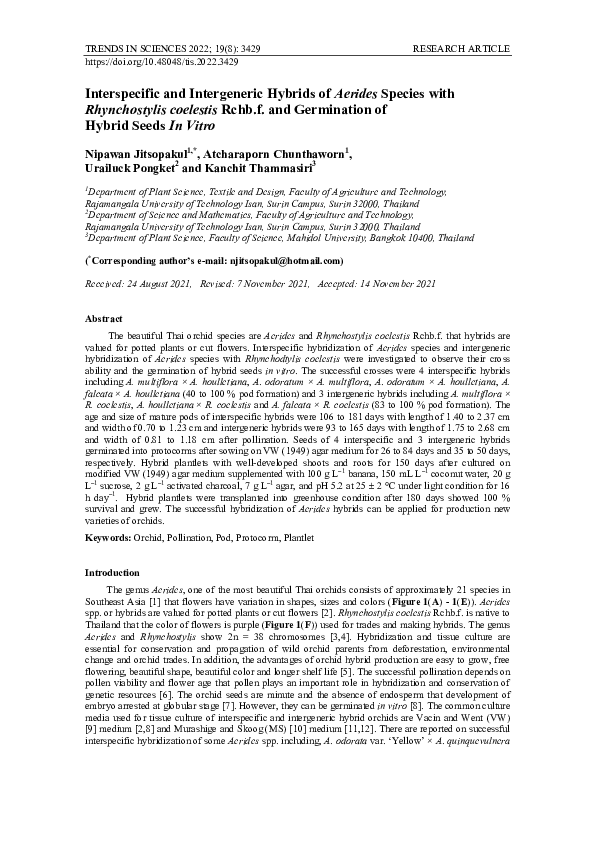 (PDF) Interspecific and Intergeneric Hybrids of Aerides Species with ...