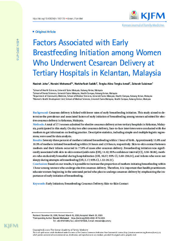 Pdf Factors Associated With Early Breastfeeding Initiation Among