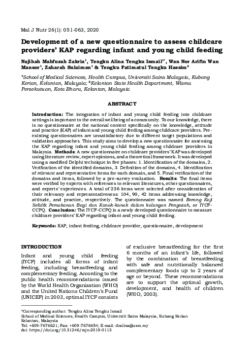 (PDF) Development of a new questionnaire to assess childcare providers ...