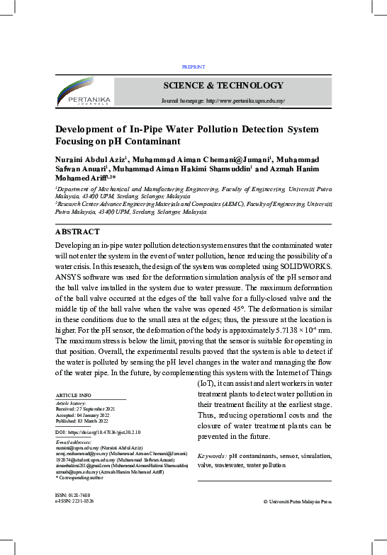 (PDF) Development of In-Pipe Water Pollution Detection System Focusing ...