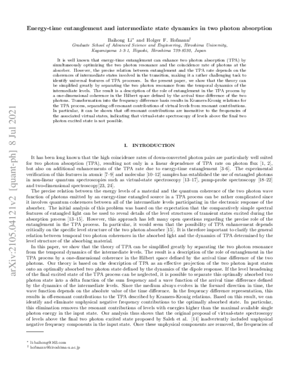 (PDF) Energy-time entanglement and intermediate-state dynamics in two ...