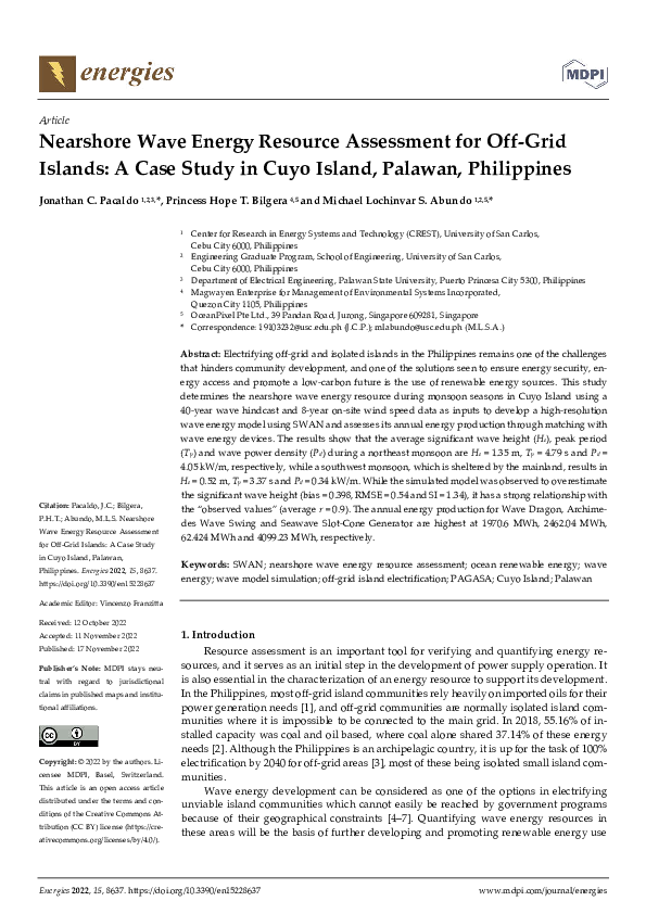 (PDF) Nearshore Wave Energy Resource Assessment for Off-Grid Islands: A ...