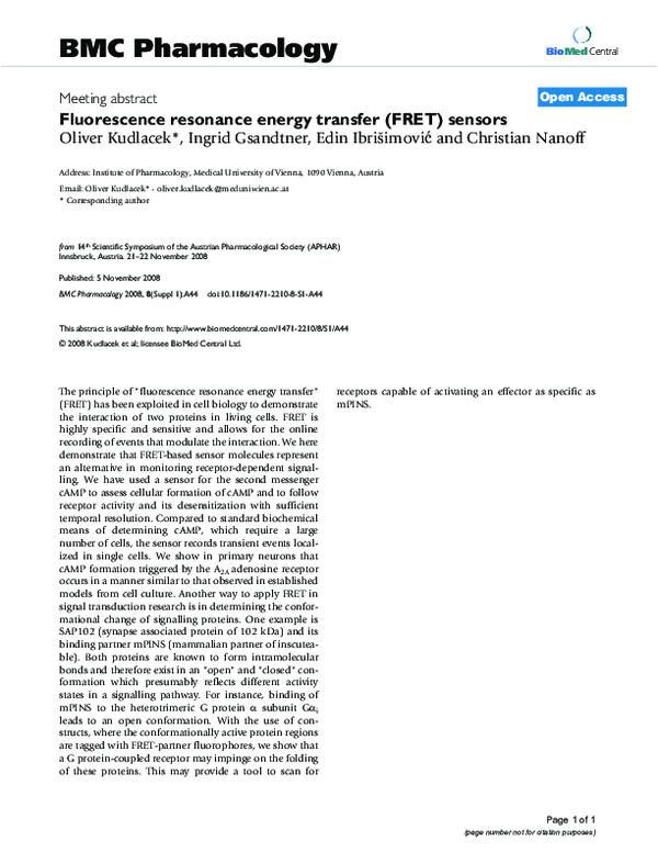 (PDF) Fluorescence resonance energy transfer (FRET) sensors