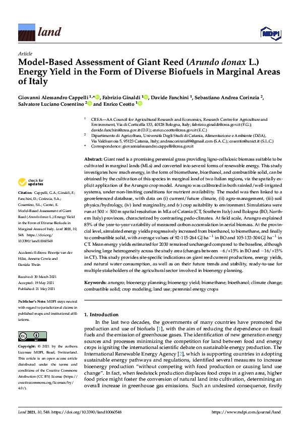 (PDF) Model-Based Assessment of Giant Reed (Arundo donax L.) Energy ...
