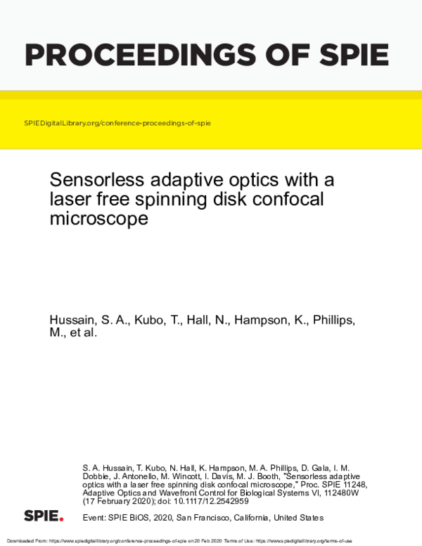 (PDF) Sensorless adaptive optics with a laser free spinning disk ...