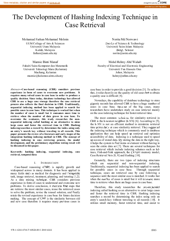 (PDF) The development of hashing indexing technique in case retrieval
