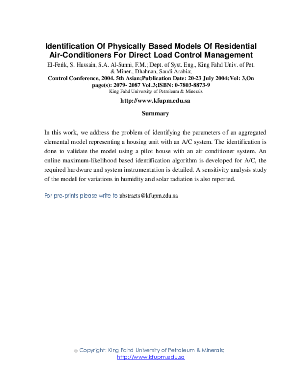 Identification of physically based models of residential air ...