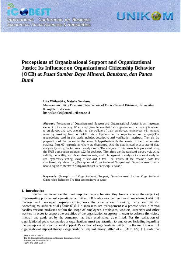 (PDF) Perceptions of Organizational Support and Organizational Justice Its Influence on ...