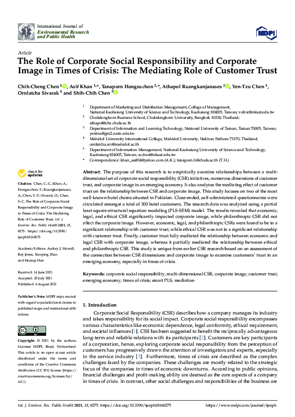 (PDF) The Role of Corporate Social Responsibility and Corporate Image in Times of Crisis: The ...