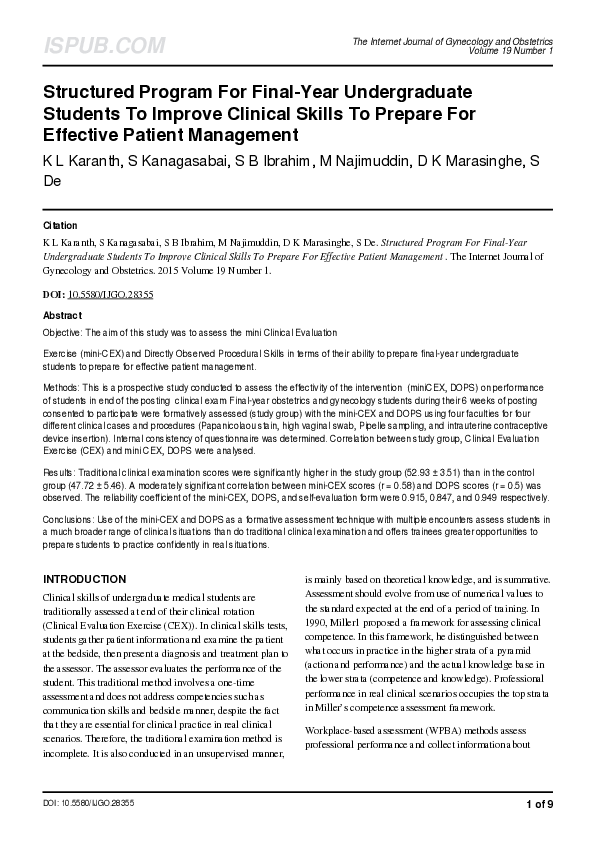(PDF) Structured Program For Final-Year Undergraduate Students To Improve Clinical Skills To ...