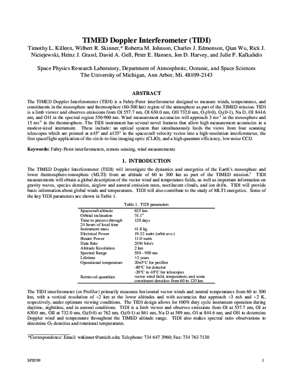 (PDF) TIMED Doppler interferometer (TIDI)