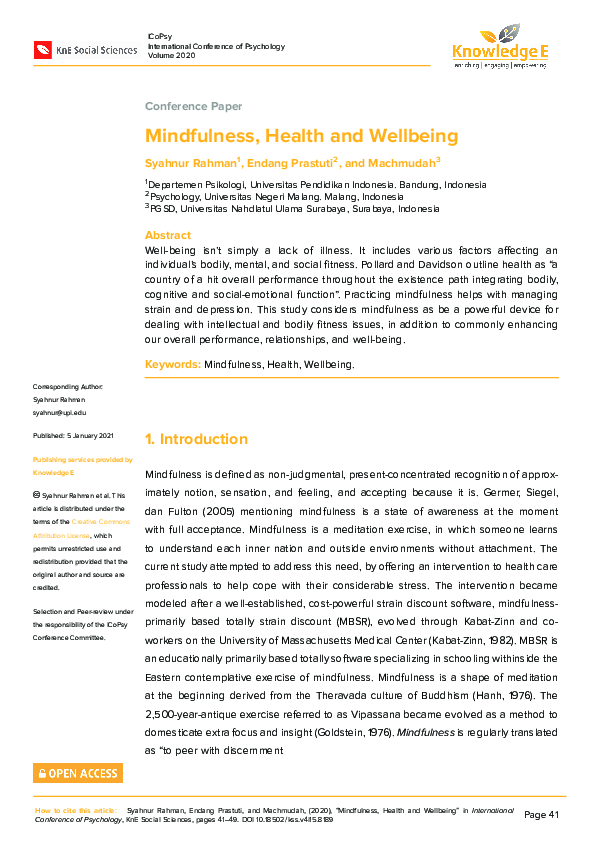 (PDF) Mindfulness, Health and Wellbeing