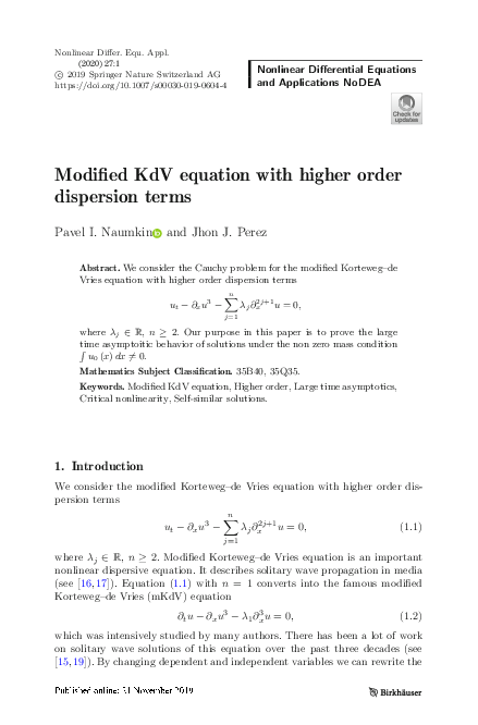 Pdf Modified Kdv Equation With Higher Order Dispersion Terms