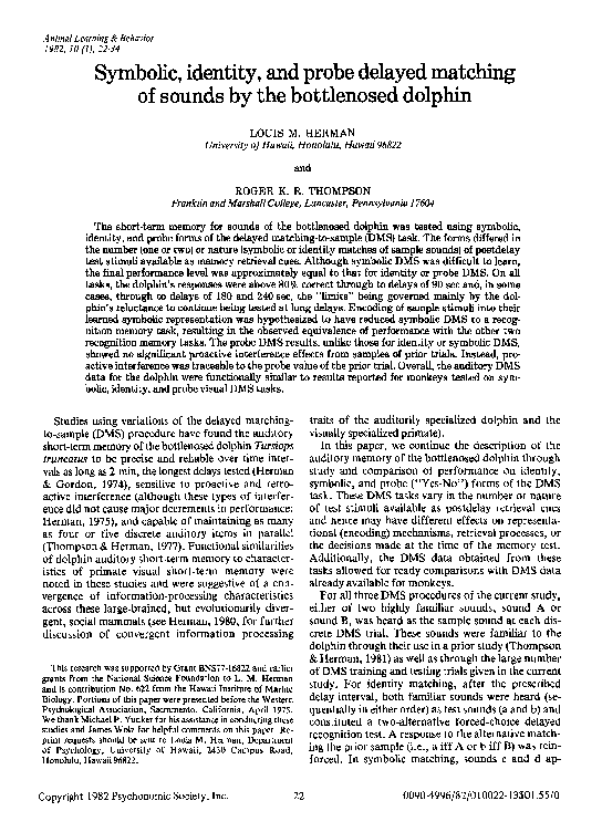 (PDF) Symbolic, identity, and probe delayed matching of sounds by the ...