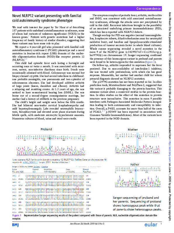 (PDF) Novel NLRP12 variant presenting with familial cold autoimmunity ...