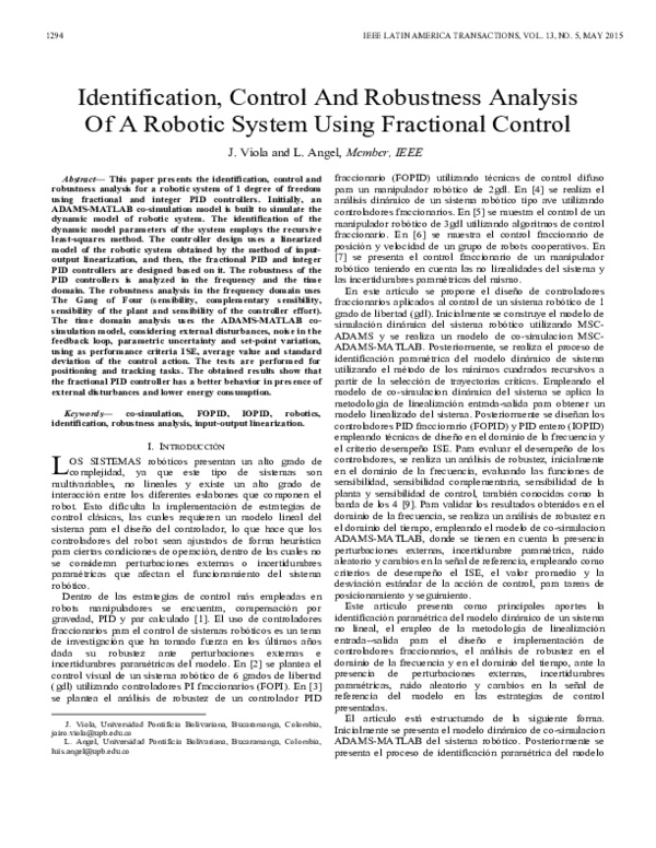 (PDF) Identification, control and robustness analysis of a robotic ...