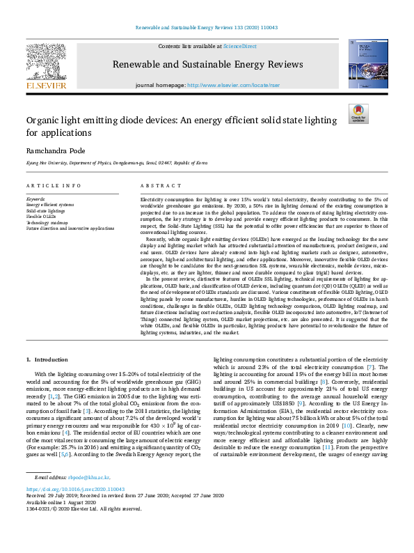 (PDF) Organic light emitting diode devices: An energy efficient solid ...