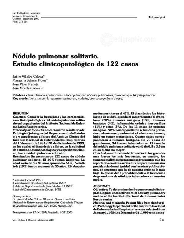 (PDF) Nódulo pulmonar solitario: estudio clinipatológico de 122 casos