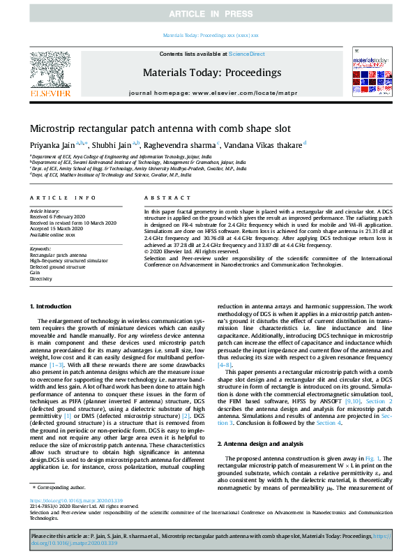 (PDF) Microstrip rectangular patch antenna with comb shape slot