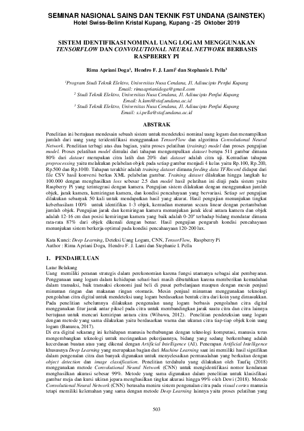 Pdf Sistem Identifikasi Nominal Uang Logam Menggunakan Tensorflow Dan Convolutional Neural