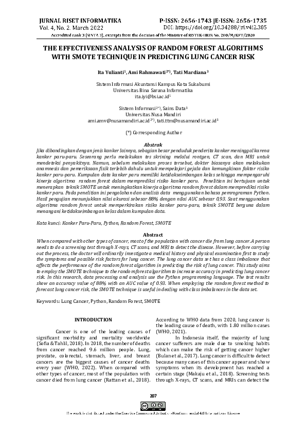 (PDF) The Effectiveness Analysis of Random Forest Algorithms with Smote ...