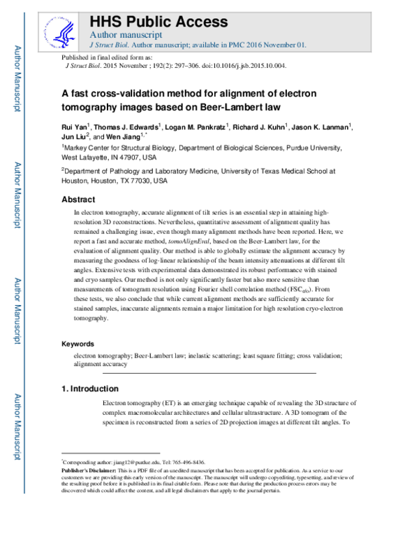 (PDF) A fast cross-validation method for alignment of electron tomography images based on Beer ...