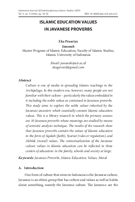(PDF) Islamic Education Values in Javanese Proverbs