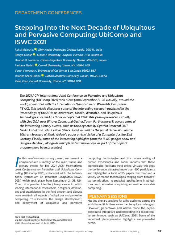 (PDF) Stepping Into the Next Decade of Ubiquitous and Pervasive Computing: UbiComp and ISWC 2021