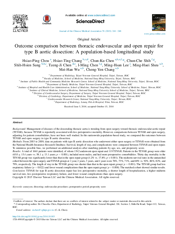 (PDF) Outcome comparison between thoracic endovascular and open repair ...