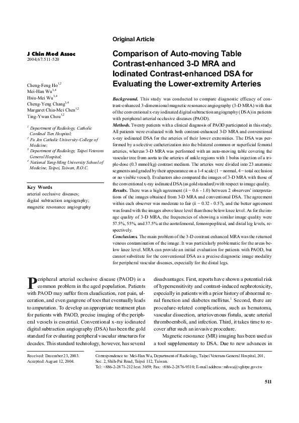 (PDF) Comparison of auto-moving table contrast-enhanced 3-D MRA and ...