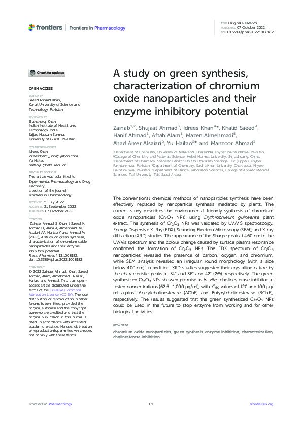 (PDF) A study on green synthesis, characterization of chromium oxide nanoparticles and their ...