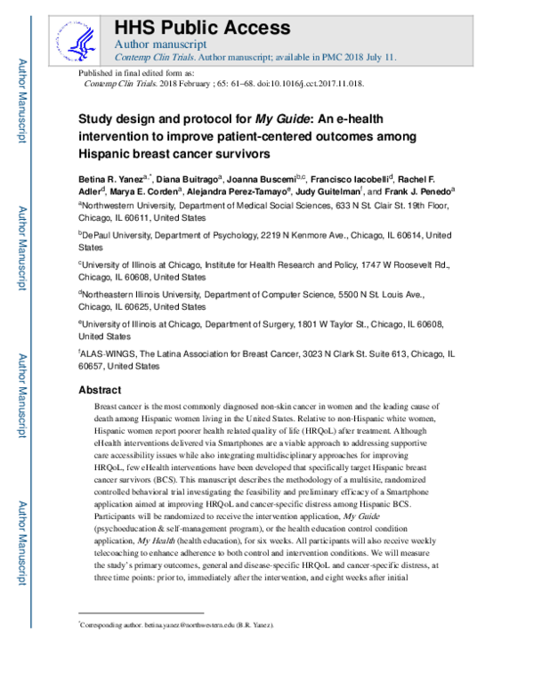 (PDF) Study design and protocol for My Guide : An e-health intervention to improve patient ...