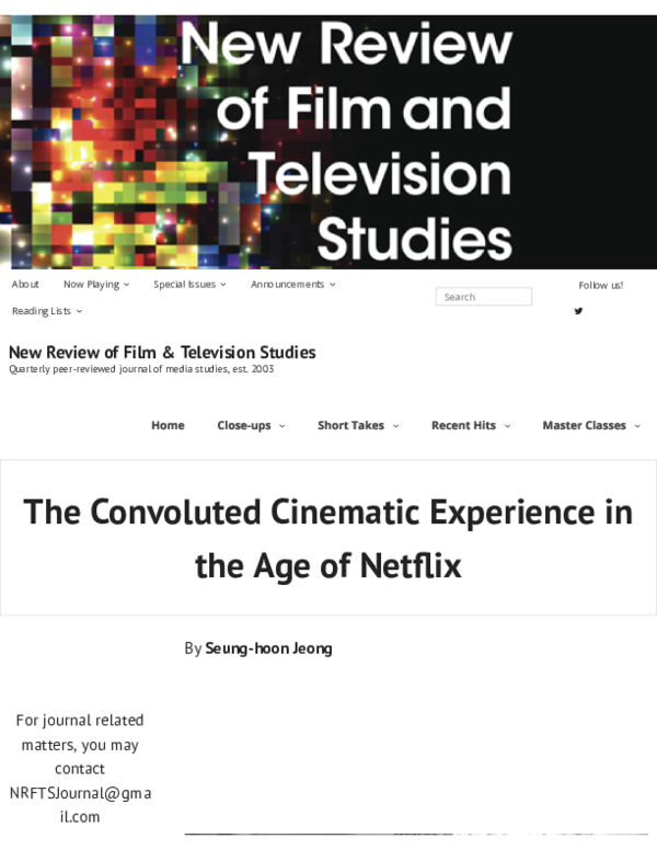 (PDF) The Convoluted Cinematic Experience in the Age of Netflix