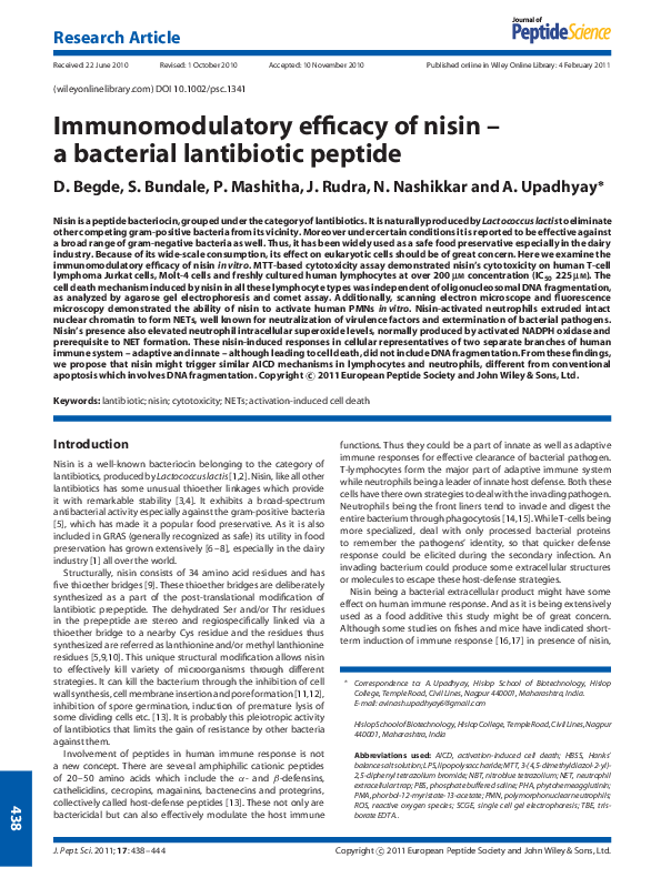 (PDF) Immunomodulatory efficacy of nisin-a bacterial lantibiotic peptide