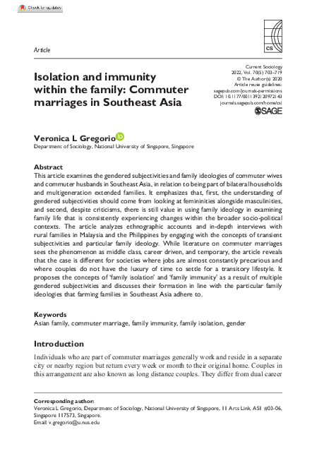 (PDF) Isolation and immunity within the family: Commuter marriages in ...