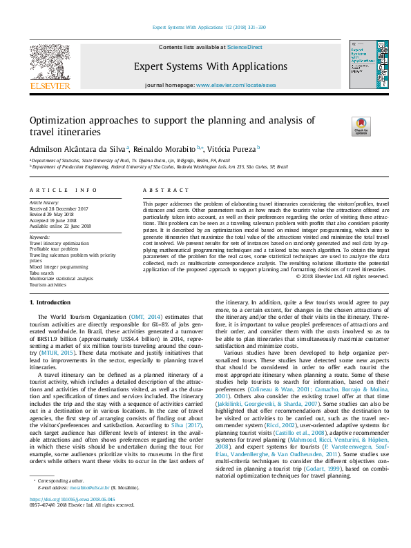 (PDF) Optimization approaches to support the planning and analysis of travel itineraries
