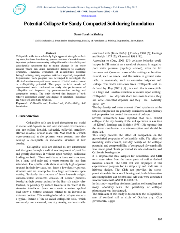 (PDF) Potential Collapse for Sandy Compacted Soil during Inundation