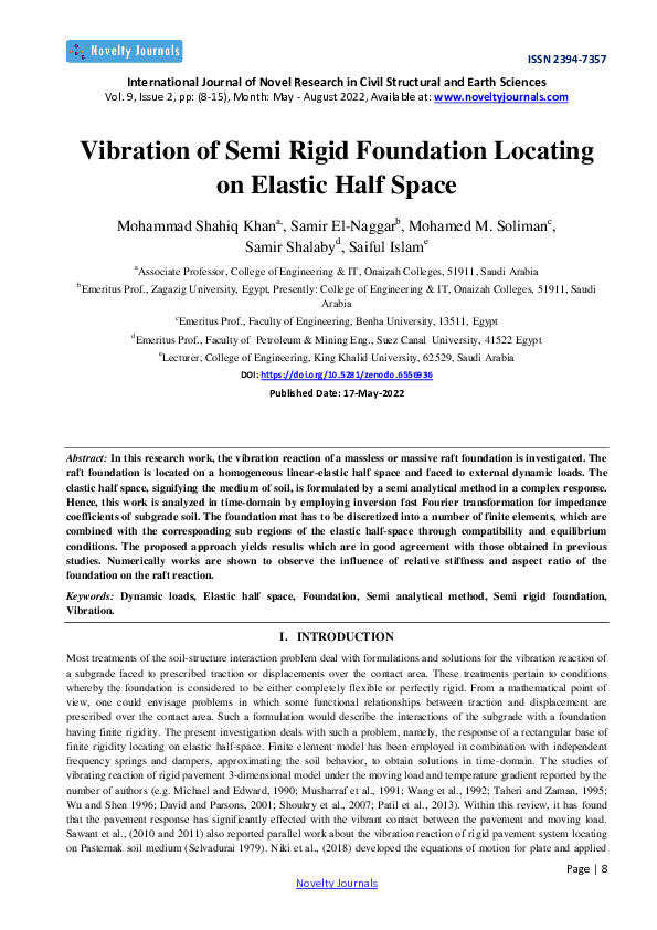 (PDF) Vibration of Semi Rigid Foundation Locating on Elastic Half Space