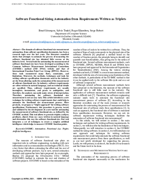(PDF) Software Functional Sizing Automation from Requirements Written as Triplets