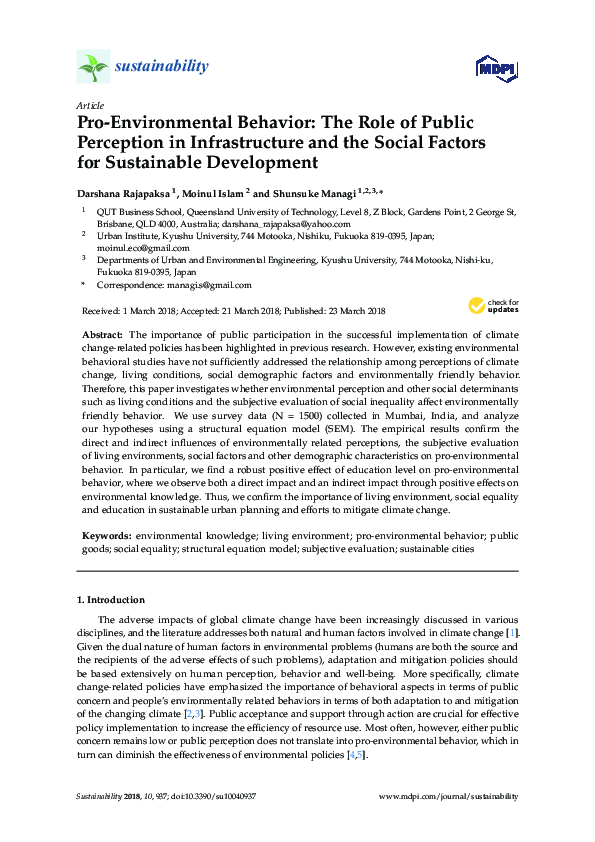 (PDF) Pro-Environmental Behavior: The Role of Public Perception in ...